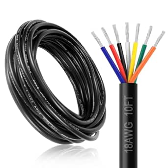 DEKIEVALE 18 Gauge 7 Conductor Electrical Wire, 10FT 18AWG Black PVC ...