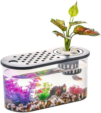 Qpets® Betta Fish Tank, Plastic Mini Desk Fish Tank with Air ...