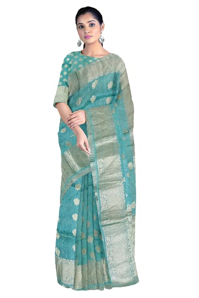Buy 100% PURE LINEN SILK SAREE, BANARASI SAREE BY ASHVA BRAND BANARAS ...