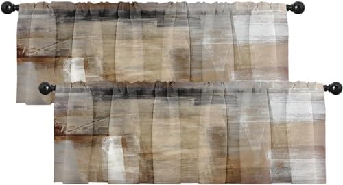 Amazon.com: Emvency 2 Pack Valances Window Treatments, Brown Abstract ...