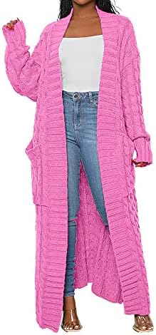 DIVOSEKY Stylish Cable Knit Dual Pocket Cardigan, Yellow Extra Long ...