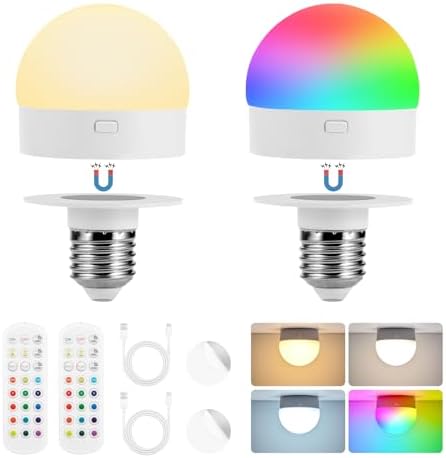 E26 Rechargeable Light Bulb with Remote, Battery Operated Backup Bulb ...