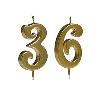 MMJJ Gold 36th Birthday Candles, Number 36 Cake Topper for Birthday ...