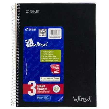 Amazon.com : Top Flight Wired 3-Subject Wirebound Notebook (Pack of 3 ...