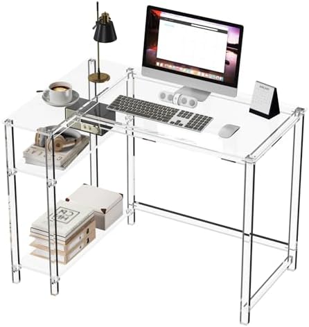 Amazon.com: HMYHUM Acrylic Desk with Charging Station & Hutch, 39.4 ...