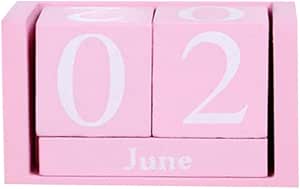 Operitacx Wooden Perpetual Block Calendar for Desk, Wood Month Date ...