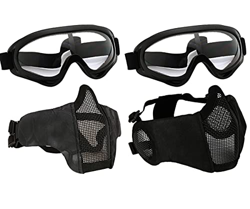 Hodeacc Airsoft Mask and Goggles Set,Half Face Metal Mesh Mask with Ear ...