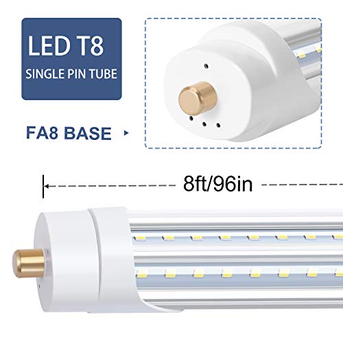 T8 8FT LED Shop Light, 90W 10000LM Tube, Single Pin FA8 Base, Cool ...