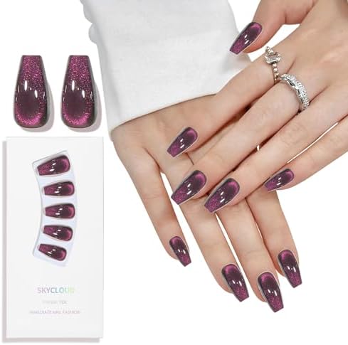 Amazon.com : Purple Press on Nails Short Black Full Cover Fake Nails ...