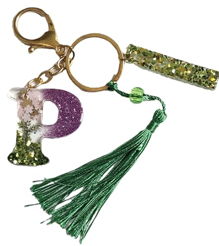 Amazon.com: Rayna Initial Sparkle Resin Keychain "P" (green-purple ...