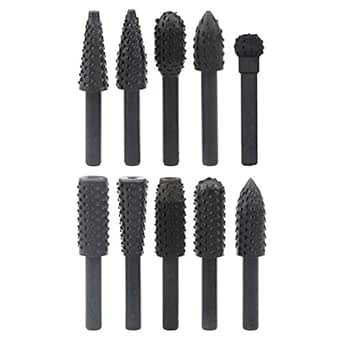 Rowiz 10pcs 6.3mm(1/4 Inch) Shank Rotary Rasp Set, Woodworking Twist ...