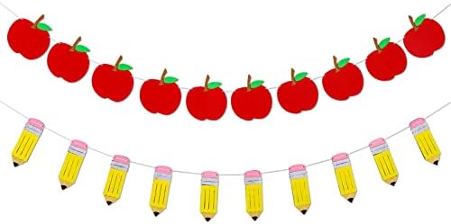 Amazon.com: VILIFEVER 2 Pieces Pencil Apple Banner for Back to School ...