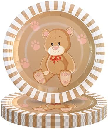 Amazon.com: Chinco 100 Count Teddy Bear Paper Plates We Can Bearly Wait ...