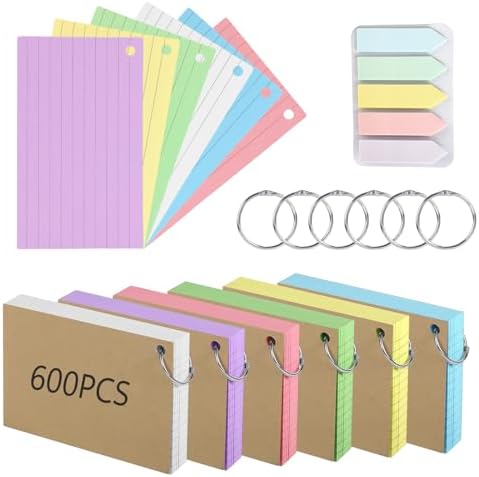 Amazon.com : OT-NVWOZR 600PCS Index Cards with Ring, 3x5 Inches Colored ...