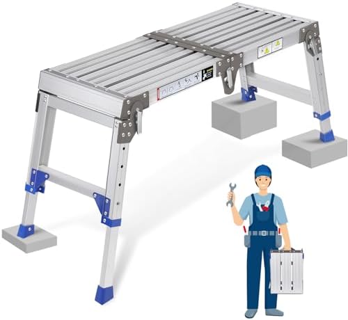 2025 Upgrade Adjustable Work Platform Step Ladders Support 881 lbs, 33 ...