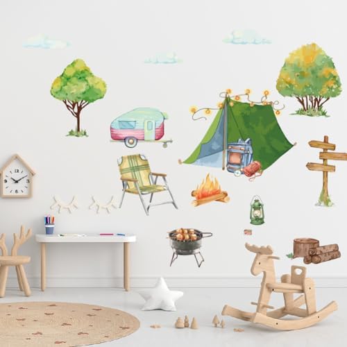 Amazon.com: SUPERDANT Camping Wall Stickers Watercolor Tent Camp Lover ...