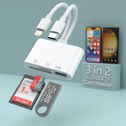 3 in 2 SD Memory Card Reader for iPhone iPad, Lightning Connector+USB C ...