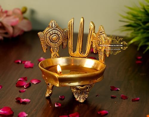 Buy DHARMA HOME & Decor Shankh Chakra Namah Design Brass Diya Over ...