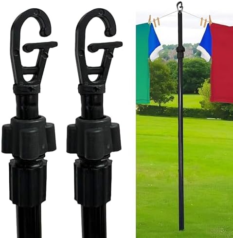 ADEPTNA 2.4M Adjustable Washing Line Pole (Set of 2) – Heavy Duty ...