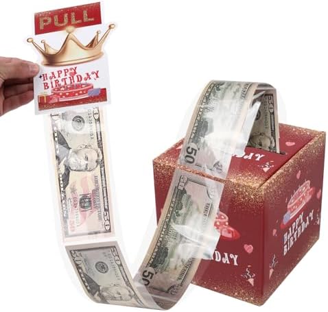 Amazon.com: THOOKE Happy Birthday Money Box for Cash Gift Pull, Red ...