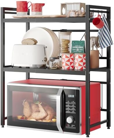 Amazon.com: NETEL Expandable Microwave Shelf,2 Tier Microwave Stand ...