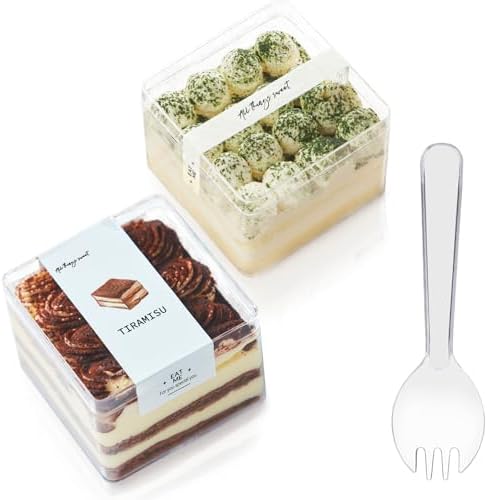 Plastic Square Dessert Cups Boxes with Lids and Sporks,packaging for ...