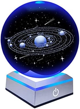3D Crystal Ball with Solar System model and LED lamp Base, Clear 80mm ...