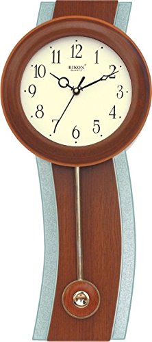 Rikon Wooden Finished Plastic Pendulum Wall Clock 52cm X 22.5 cm (Brown ...