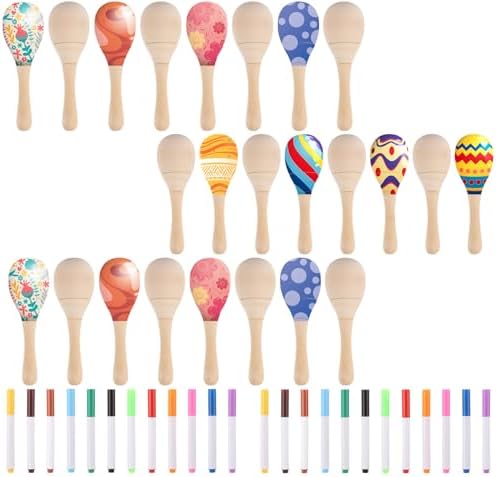 ZOFUN 24 Pcs Wooden Maracas, 12 x 4 cm Mini Unfinished Maraca with 24 ...
