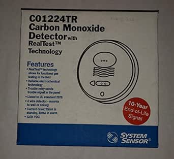 System Sensor Carbon Monoxide Detector CO1224TR with RealTest 12/24 VDC ...
