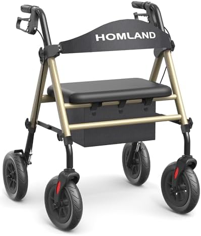 Amazon.com: HOMLAND Walkers for Seniors with Seat, Foldable Rollator Walker, 400lbs Load ...