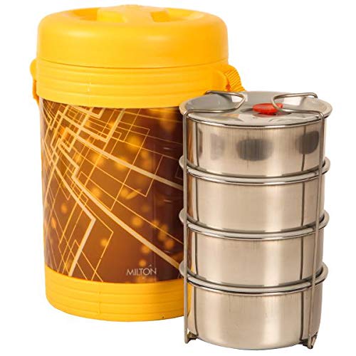 Buy Milton Vector Deluxe 4 Container Steel Leak profe Lock Tiffin Box ...