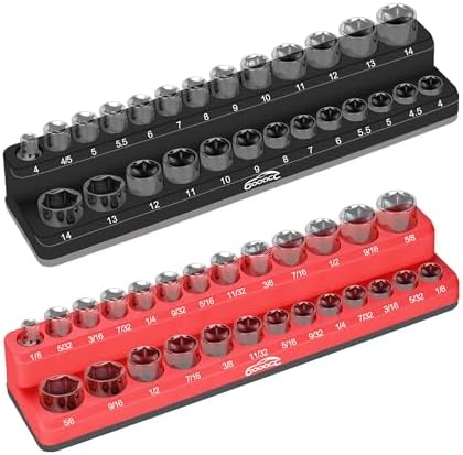 GOOACC 1/4" Magnetic Socket Organizer Set, 2-Piece Metric & SAE Socket ...
