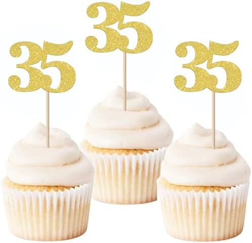 Amazon.com: 30 PCS Number 35 Cupcake Toppers Glitter Cheers to 35 years ...