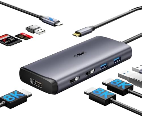 SSK USB C Hub Ethernet(10 in 1),10Gbps USB C Splitter Multiport Adapter ...
