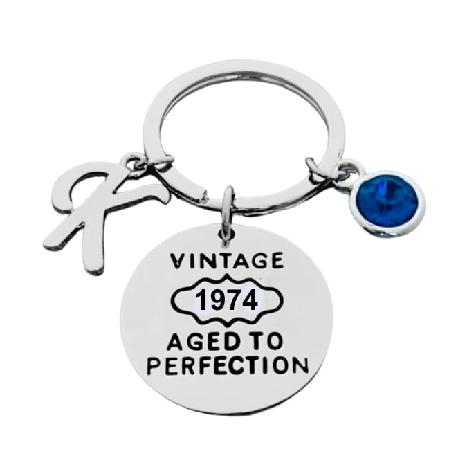 Amazon.com: Personalized 50th Birthday Keychain with Letter and ...