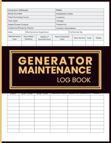 Amazon | Generator Maintenance Log Book: Inspection Record for Backup ...