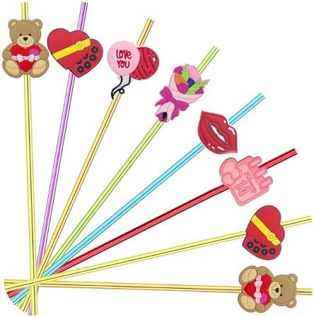 Amazon.com: JOYIN 32 Pack Valentines Day Straws with Cards, Colorful ...