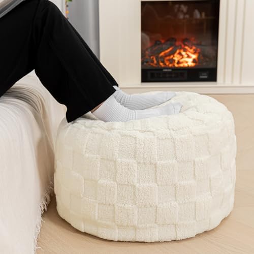 Amazon.com: Round Stuffed Pouf Ottoman 20x20x12 Inches Faux Fur Ottoman ...