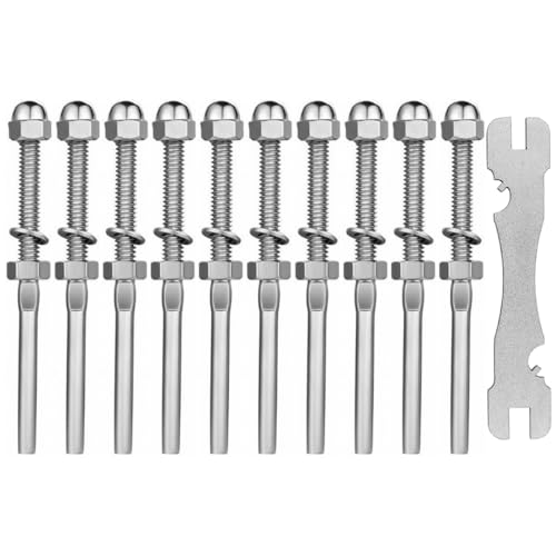 Pack of 10 ZONADAH Threaded Cable Tensioners and Wrench, 304 Stainless ...