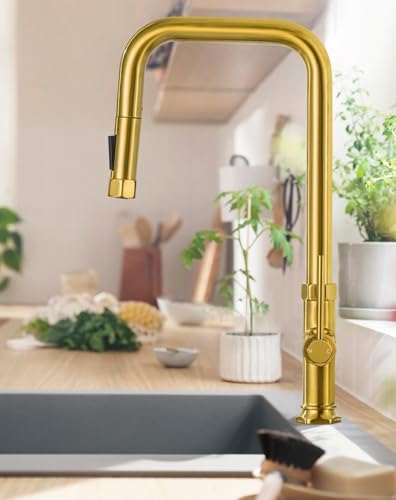 Gold Kitchen Faucet, Brushed Gold Kitchen Faucets with Pull Down ...