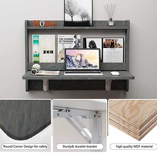Wall Mounted Floating Computer Wall Desk with Storage Shelves - GoTinySpace