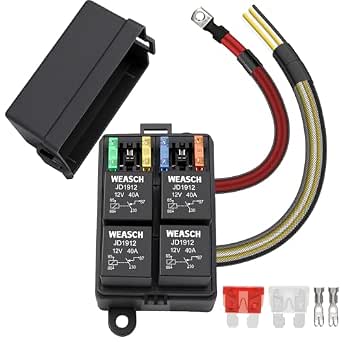 Amazon.com: Weasch 12V 4 Way Fuse Relay Box, 4 Relays and 4 ATC/ATO ...