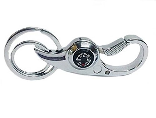 Silver Metallic Double Ring Curved Key Chain with Inbuilt Hook Compass ...