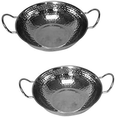 Kosma Set of 2 Stainless Steel Serving Balti Dish 15cm (Hammered Finish ...