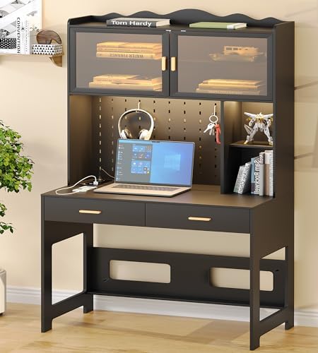 Amazon.com: Small Office Desk with Hutch & USB/Type-C/AC Outlet Charge ...
