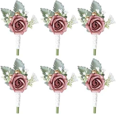 Olrla 6 Stück Rose Hochzeit Boutonniere, Handarbeit Ansteckblume ...