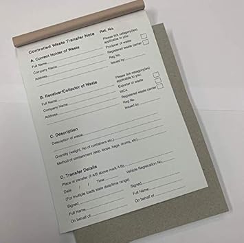 Controlled waste transfer note Pad A5 - Ideal for Trade - duplicate NCR ...