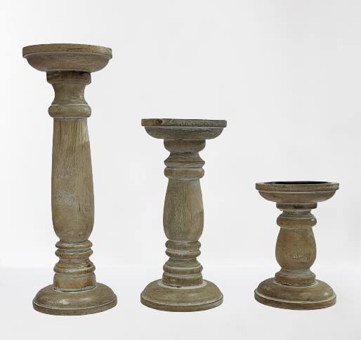 Buy K Krafts Wooden Pillar Candle Stand, Set of 3 ? Hand Crafted Wood ...
