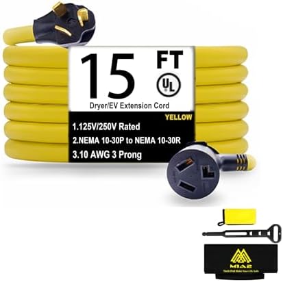 Amazon.com: M1A2 15 FT Dryer Extension Cord 3 Prong 30 Amp NEMA 10-30P ...